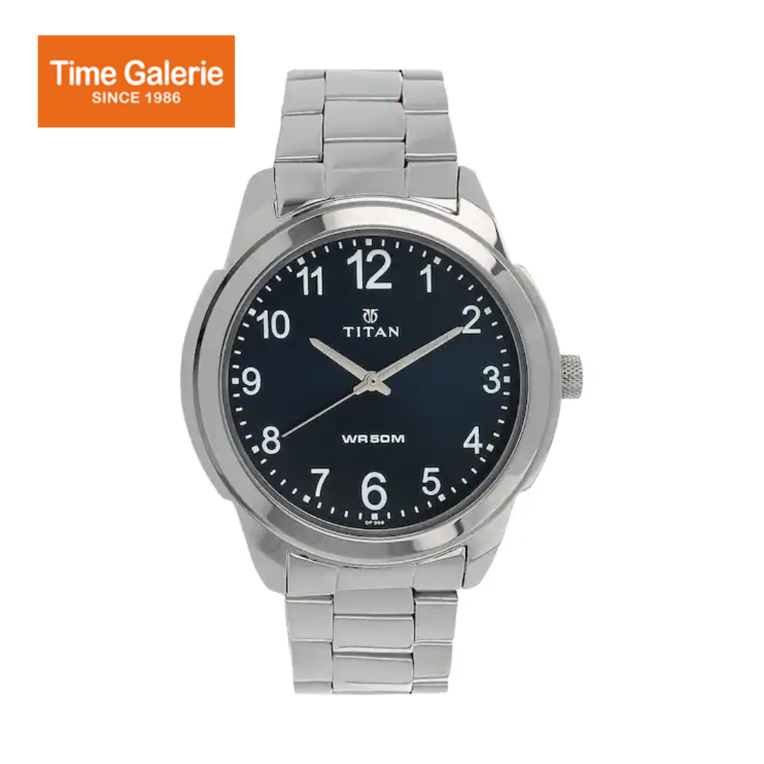 Titan 1585SM05 Analog Blue Dial Stainless Steel Strap watch for Men