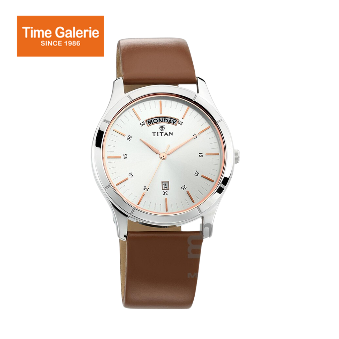 Titan On Trend 1767SL01 White Dial Leather Strap Quartz Men's Watch
