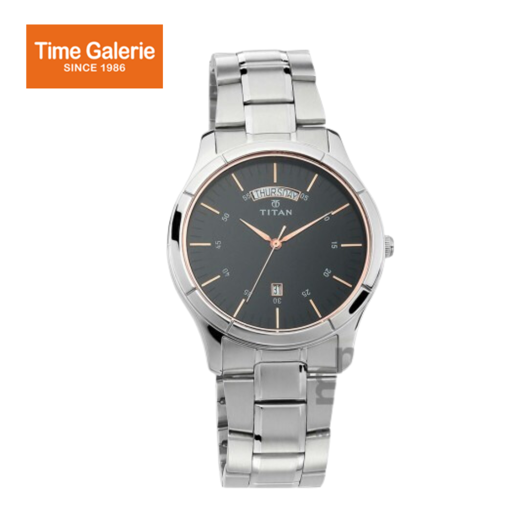 Titan Workwear 1767SM02 Black Dial Stainless Steel Strap Quartz Men's Watch