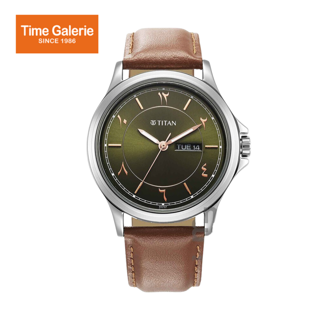 Titan Marhaba 1870SL08 Green Dial Leather Strap Quartz Men's Watch