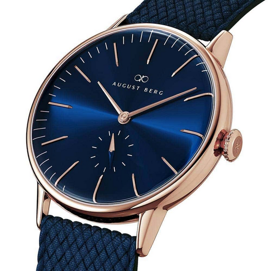 August Berg 10140A05VBL Serenity Deep Blue Rose Gold Blue Perlon 40mm ...