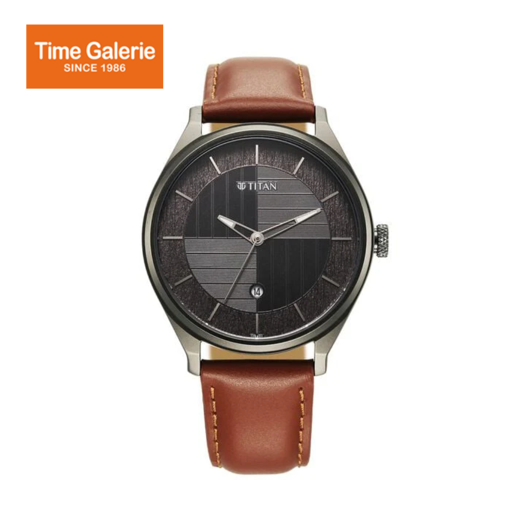 Titan 1802QL03 Neo Economy Quartz Analog with Date Grey Dial Brown ...