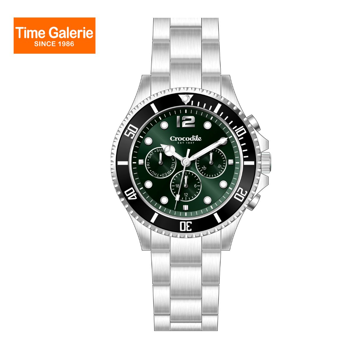 Crocodile CRDW7282.168M Silver Stainless Steel Strap Green Dial Men Watch