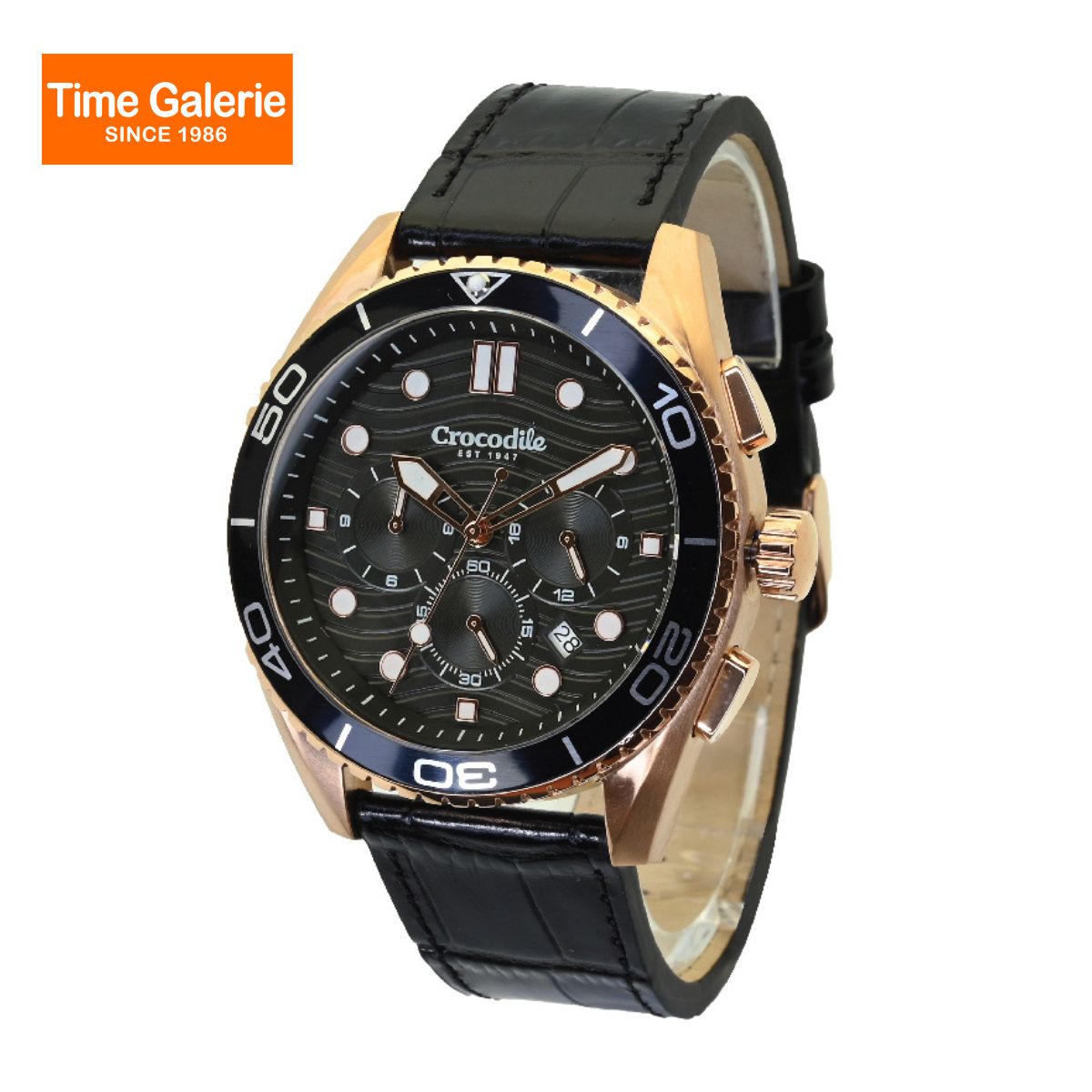 Crocodile CRDW7035.128LC Stainless Steel Case Black Leather Black Dial ...