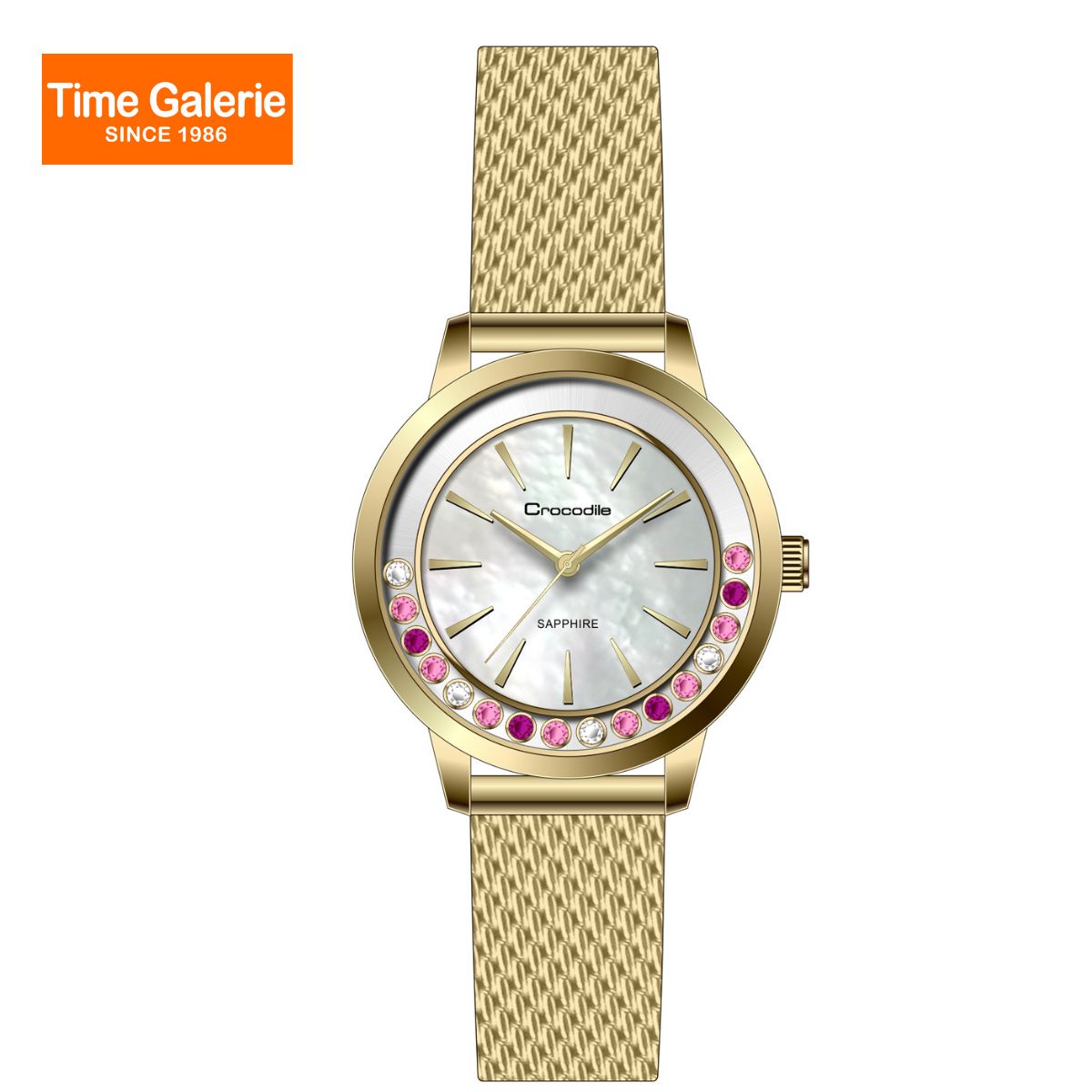 Crocodile CRDW8056.378 Gold Stainless Steel Strap Silver Dial Women Watch