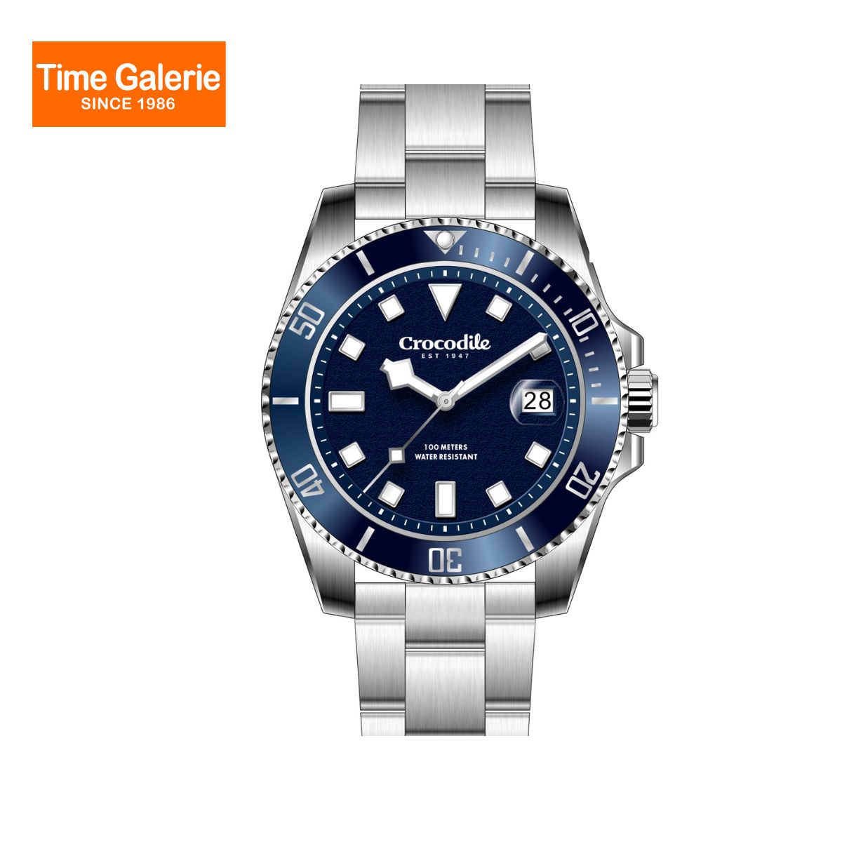 Crocodile CRDW8072.158 Silver Stainless Steel Strap/Blue Leather Blue ...