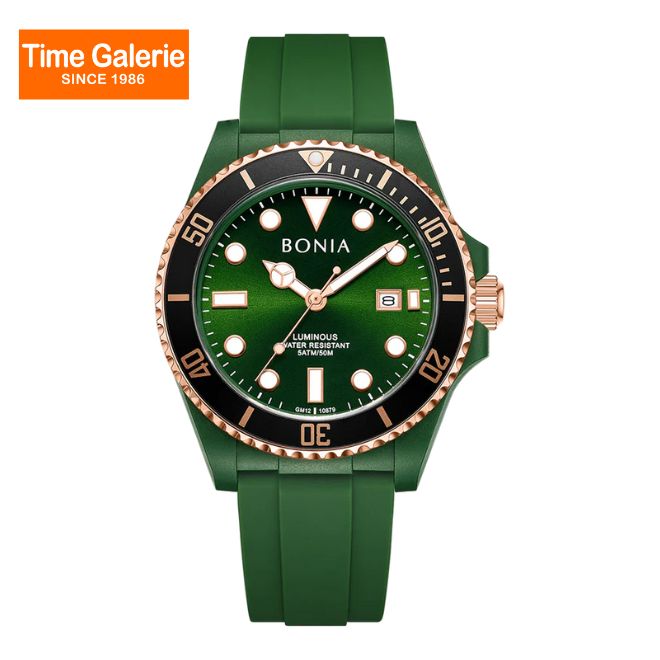 Bonia Contemporary BNB10879-1996 Green Silicone Strap Men Watch