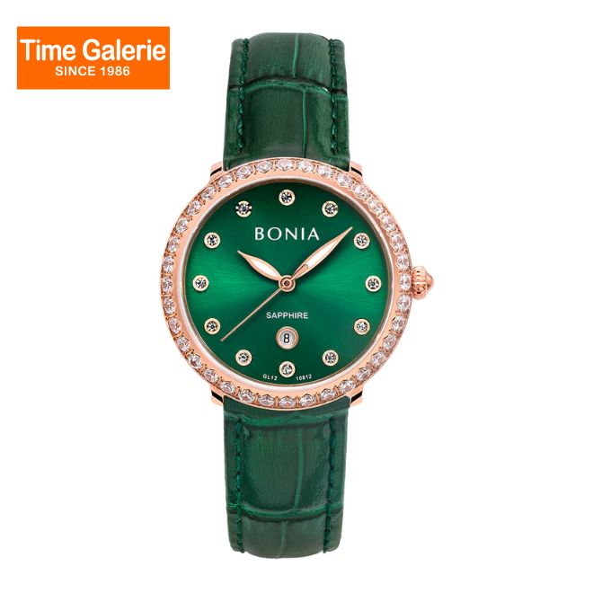 Bonia Elegance BNB10812-2597S Green Leather Strap Women Watch