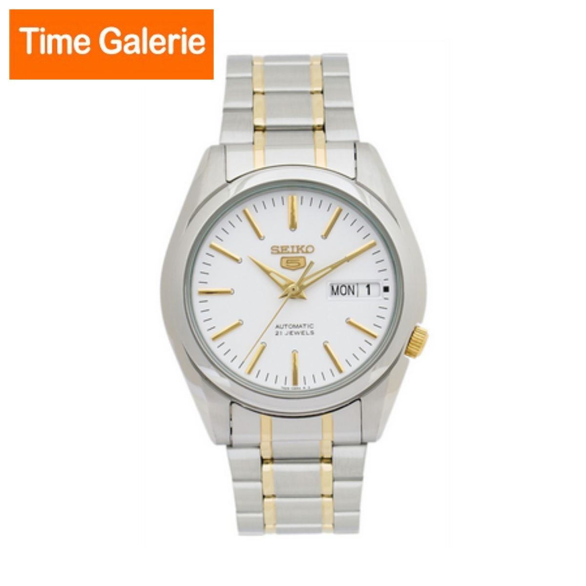 Seiko 5 SNKL47K1 Automatic See-thru Back White Dial Two-Tone Stainless ...