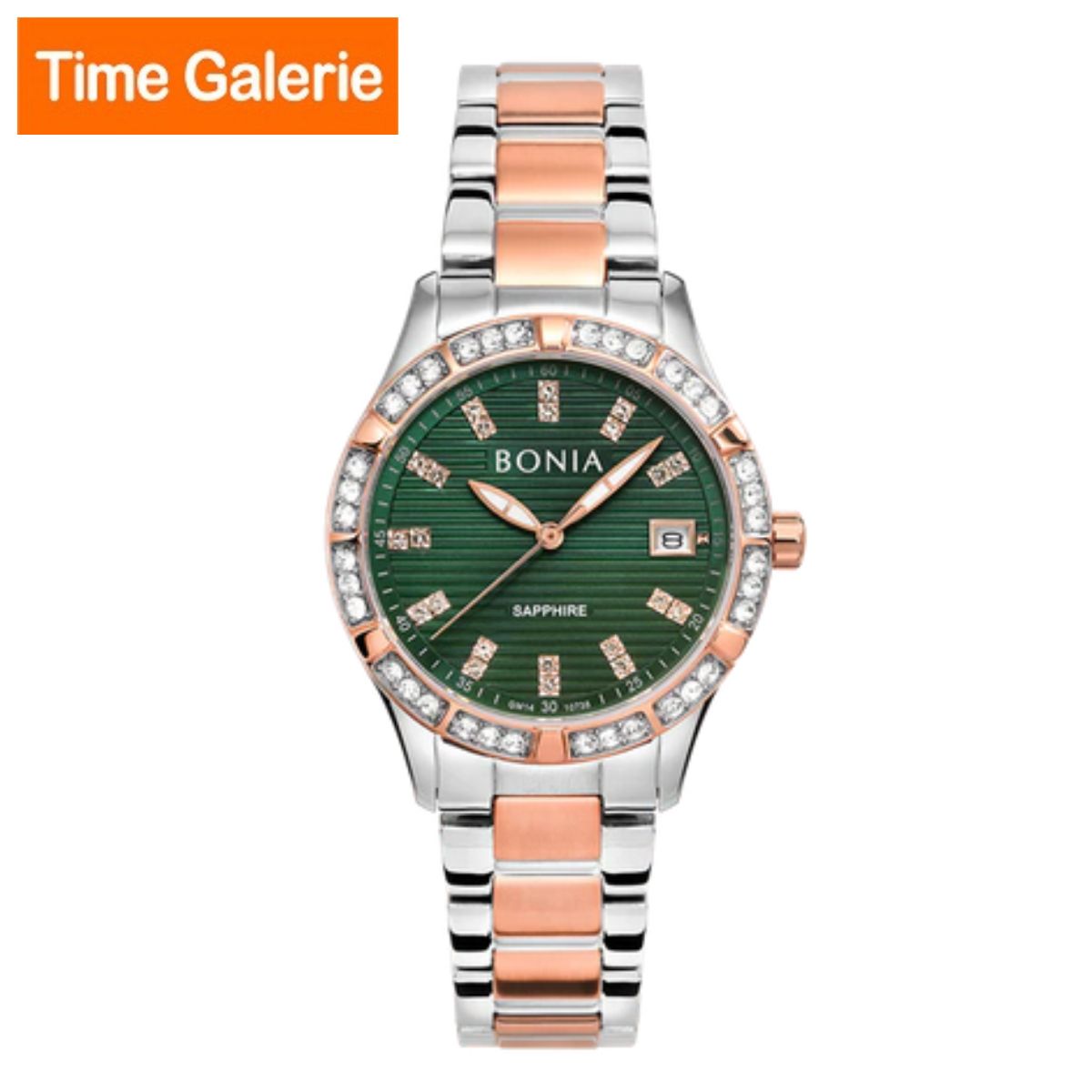 Bonia BNB10738-2697S Silver/ Rose Gold Stainless Steel Strap with Green ...