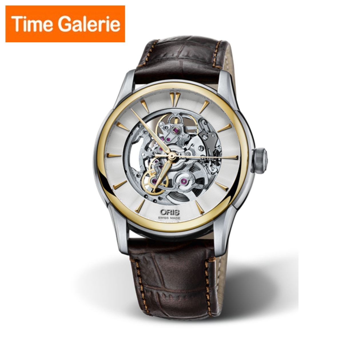 Oris Artelier Skeleton Brown Calfskin Leather Strap Mechanical Men ...
