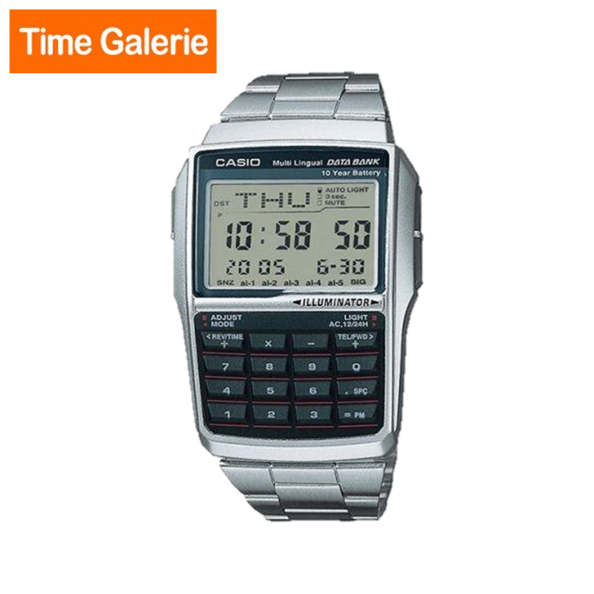 Casio DBC-32D-1A Silver Steel Databank Calculator Men's Watch