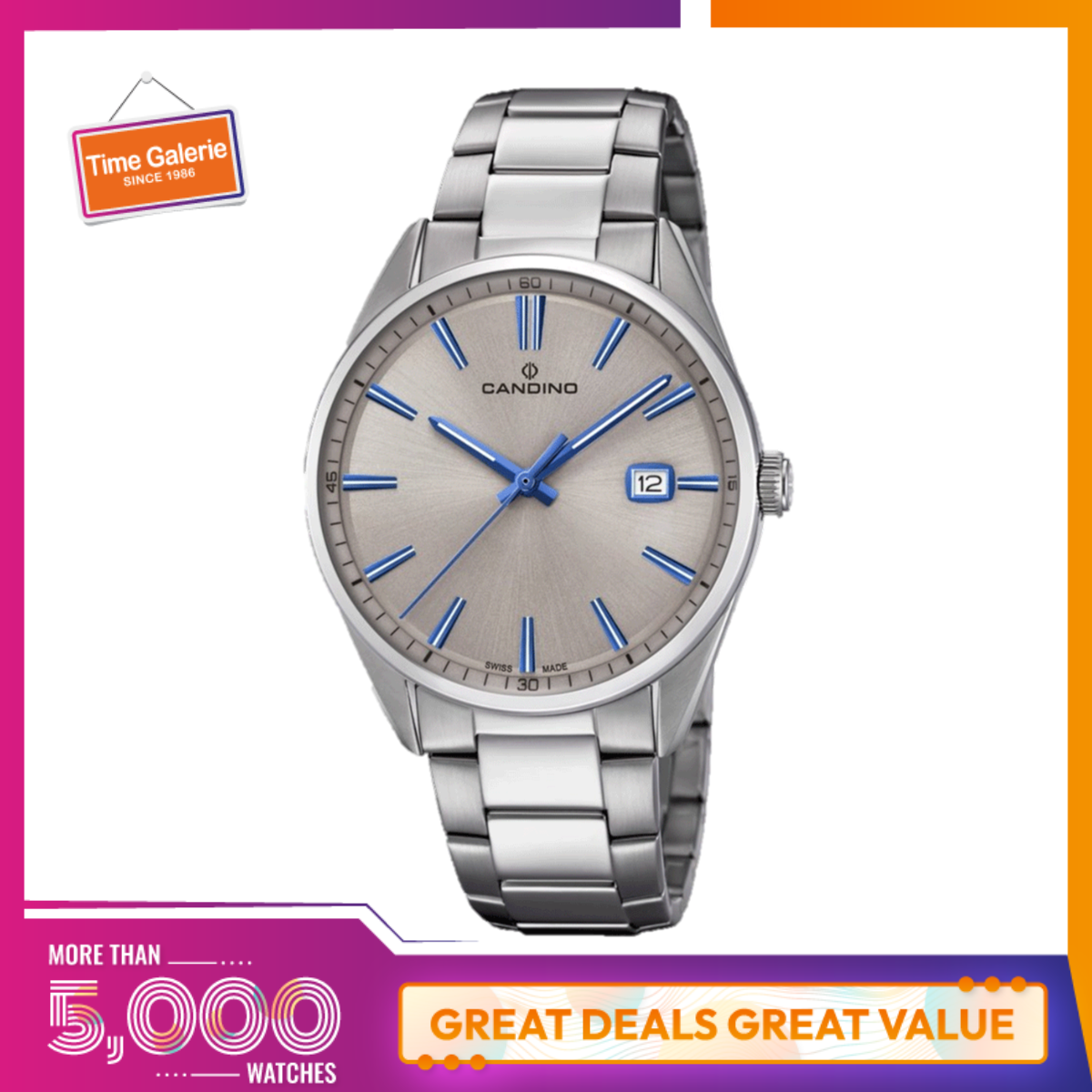Candino CDOWC4621/2 Silver Stainless Steel Strap with Blue Dial Classic ...