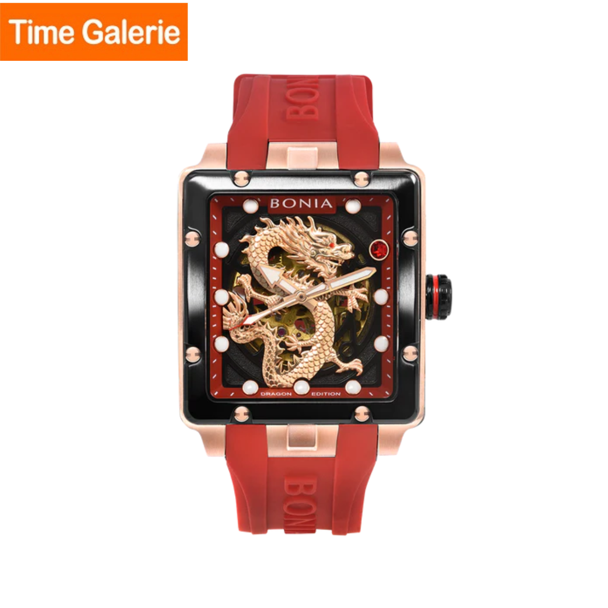 Bonia BNB2024-1036LE Dragon Limited Edition Automatic Red Silicon Strap ...