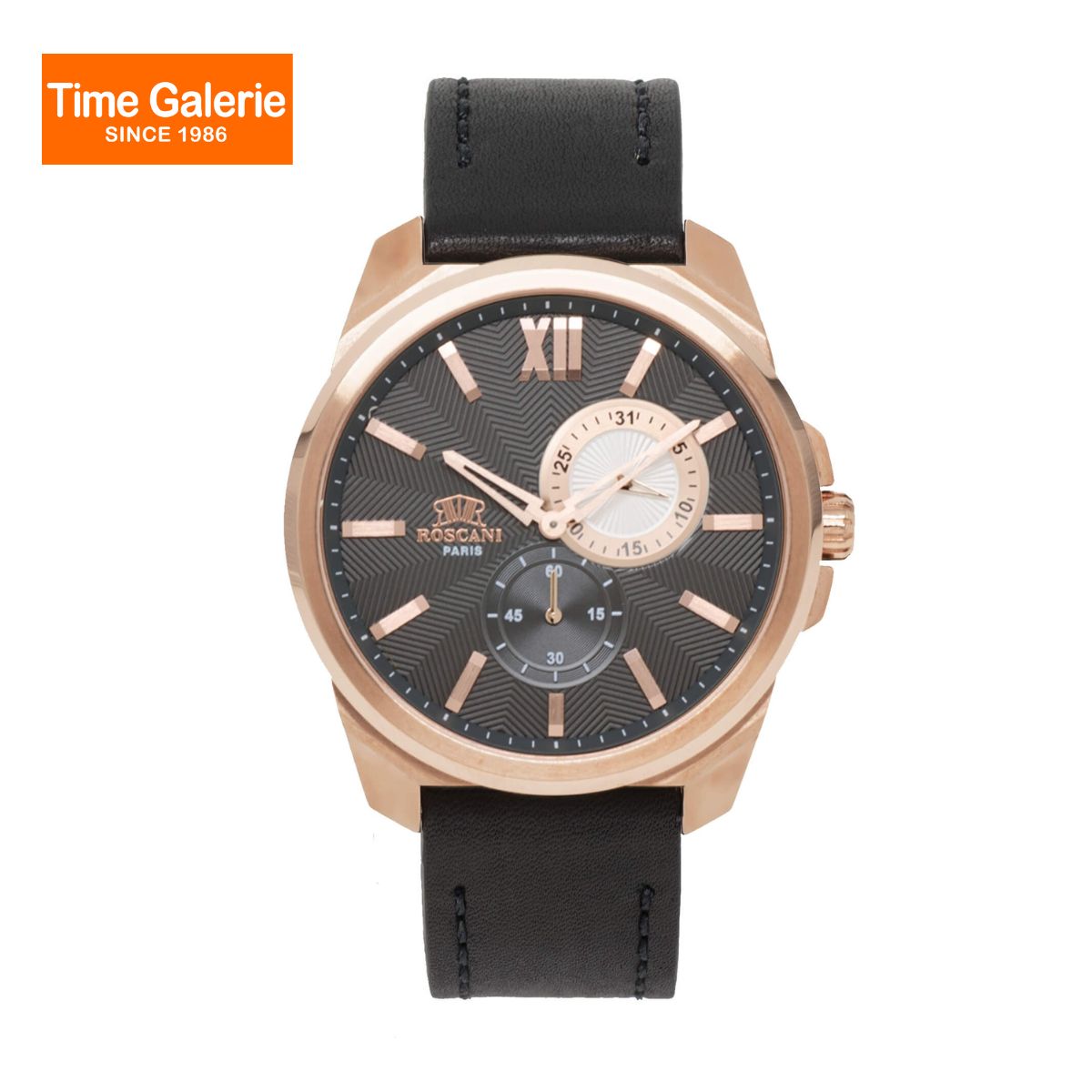 ROSCANI ROSW922443 Black Dial Black Leather Strap Analog Men Watch